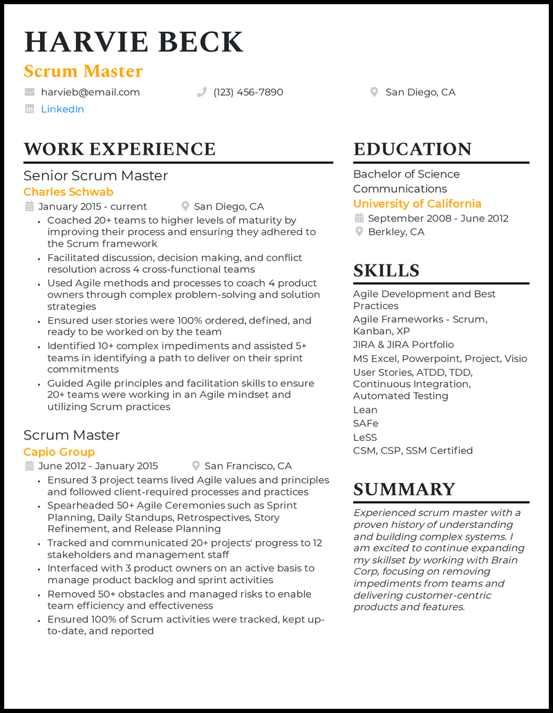 9 Scrum Master Resume Samples for 2023